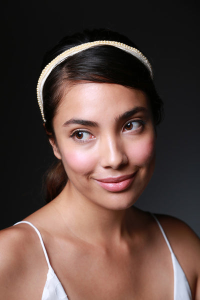 Silk Bridal Hairband with Vintage Pearls - Genevieve Rose Atelier