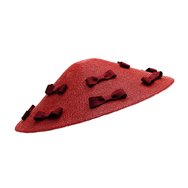 Terligua Red Pyramid Derby Hat with Bows - Genevieve Rose Atelier