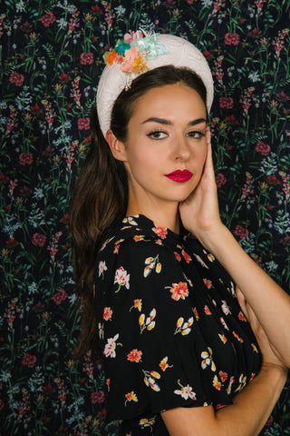Navy Blue Pleated 1950s Pyramid Hat - Genevieve Rose Atelier